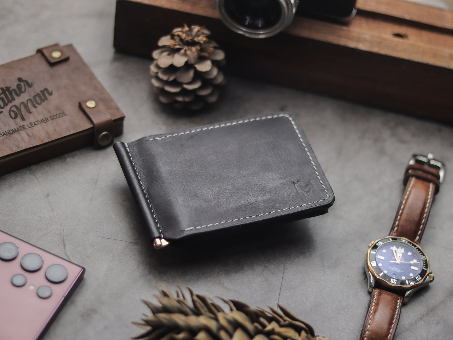 Handmade Pure Full Grain Leather Money Clip Wallets - Leather-Man